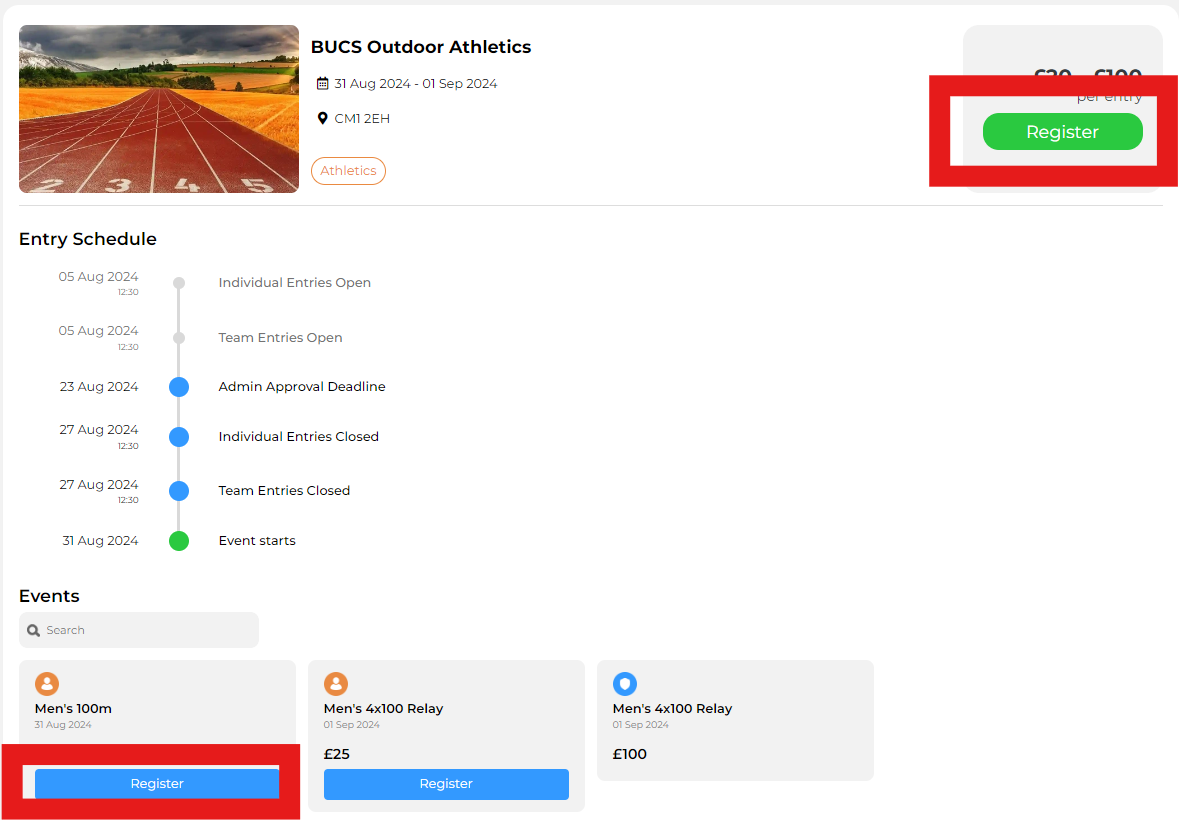 How to enter an individual event – BUCS